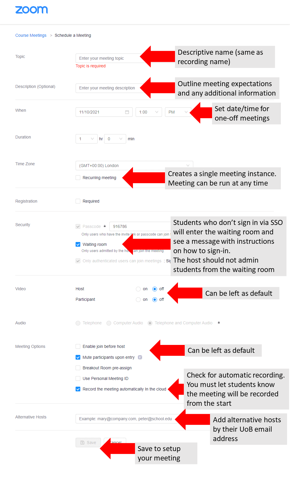 Zoom - Scheduling a meeting - Learning and Teaching Hub